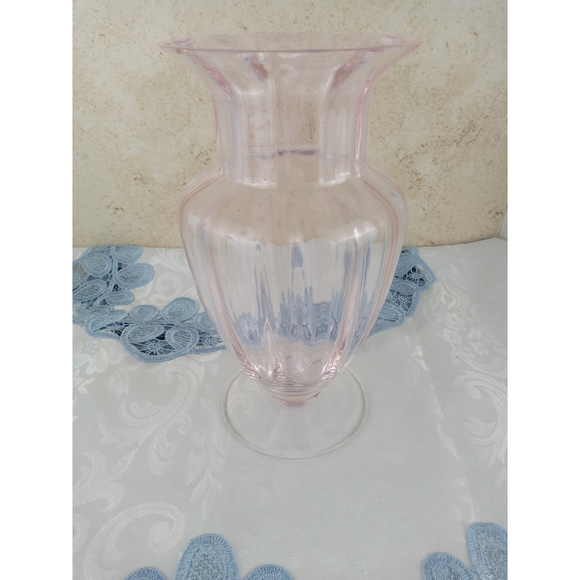 Unknown | Accents | Vintage Pink Ribbed Glass Vase With Clear Pedestal ...